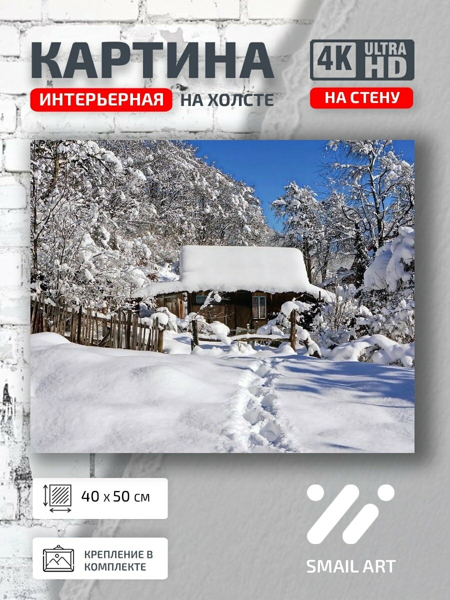 Картина на холсте интерьерная 40 на 50 на стену домик тропинка для кабинета пейзаж