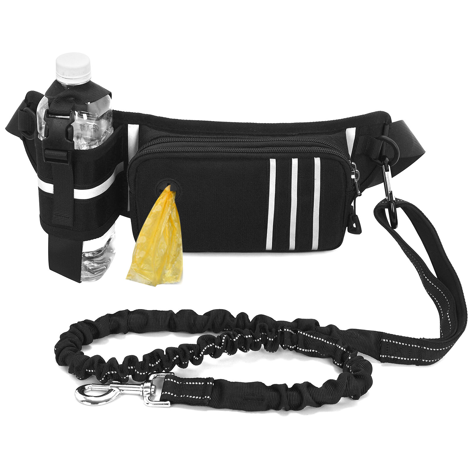 Ремень для собак с поясным сумкой Hands Dog Leash Waist Bag с отractable bungees, диспенсером для помидорок, регулируемым ремнем, материал: Полиэстер + Нейлон, цвета: Серый / Темно-синий / Черный, размер сумки: 40 * 12 * 5.5 см, длина верёвки: 100 - 150