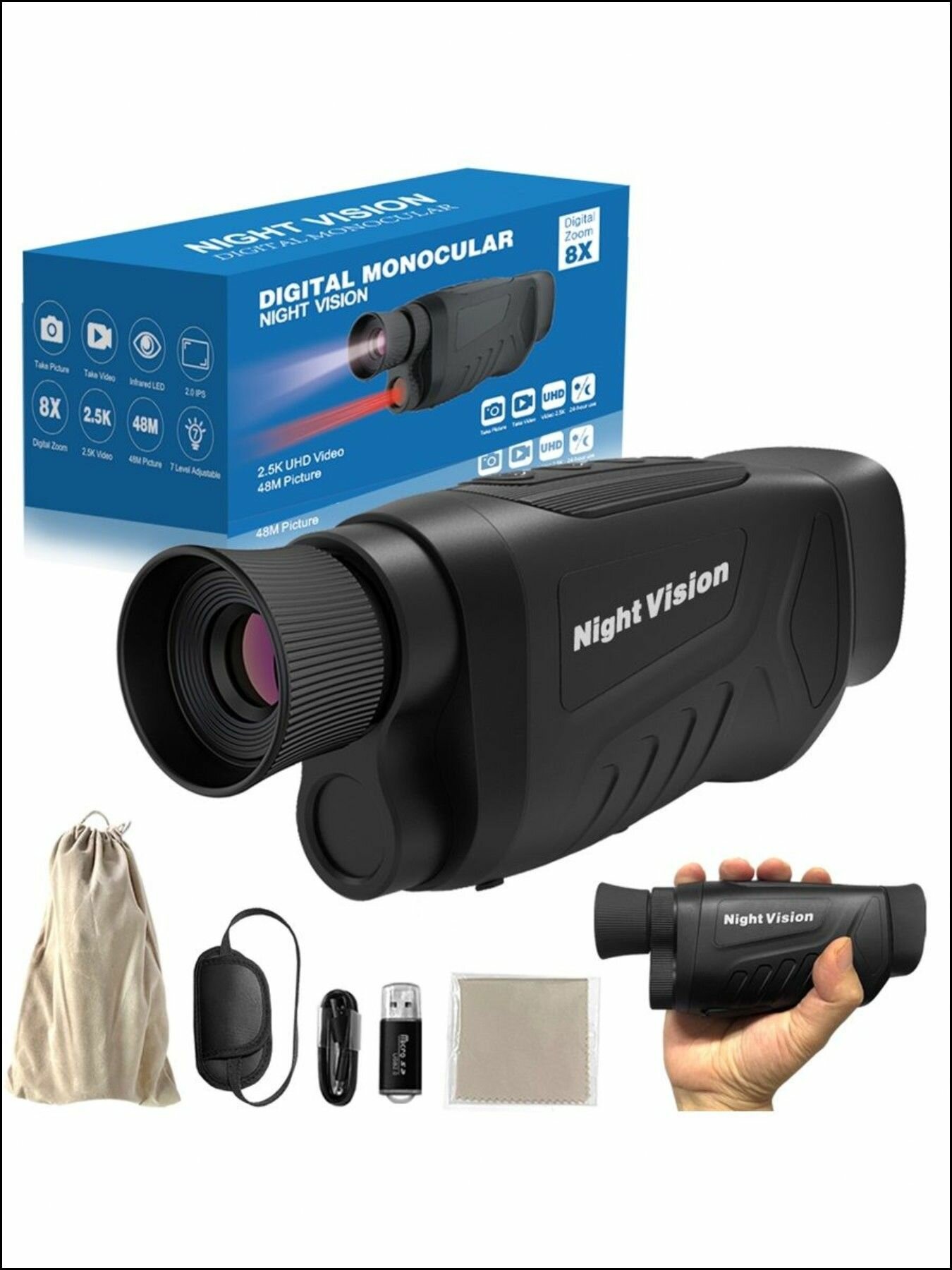 Уникальный цифровой монокуляр с премиум функциями ночной съемки, фото и видео