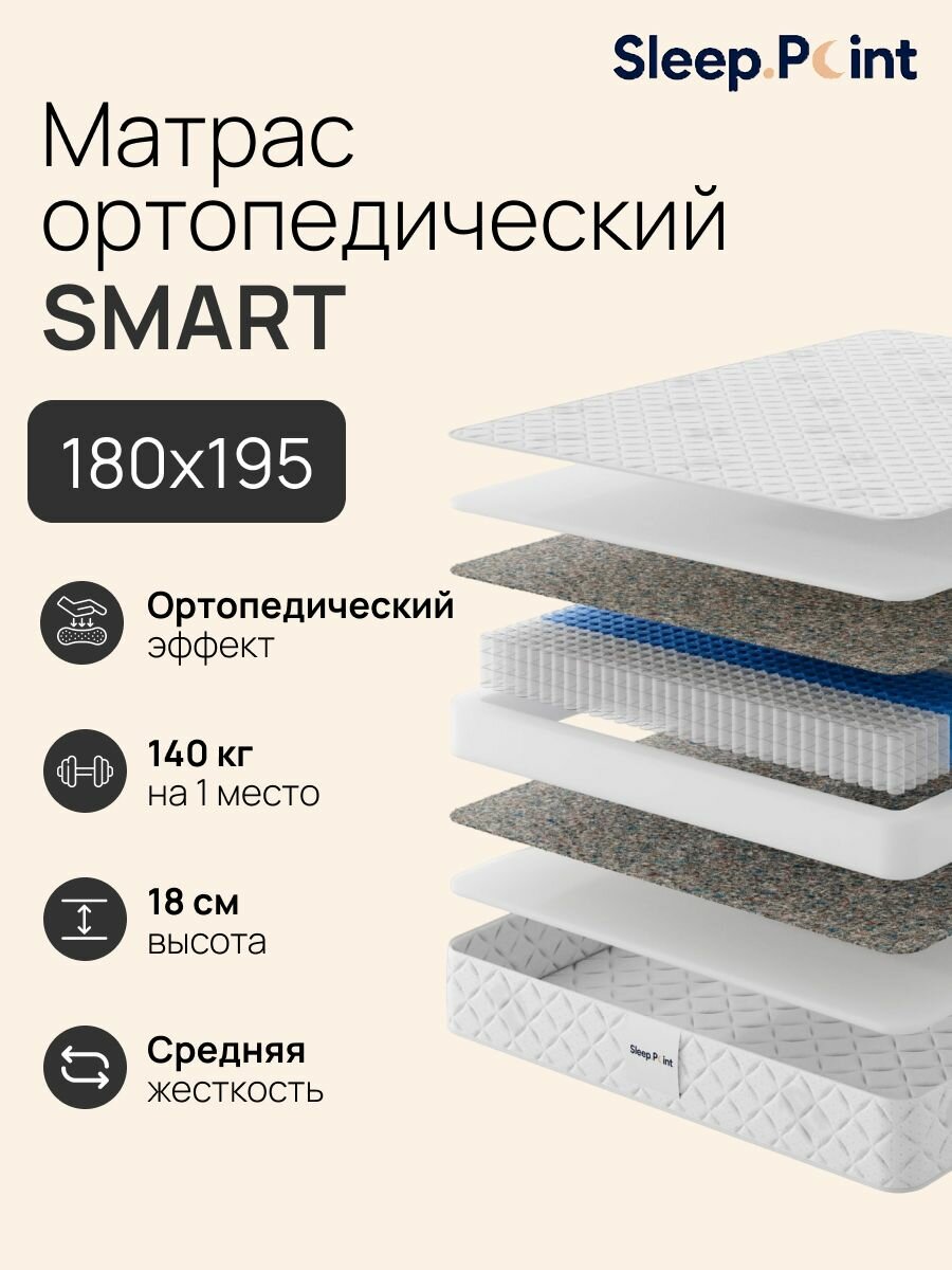 Sleep.Point Матрас 180х195 SMART, ортопедический, пружинный, двуспальный