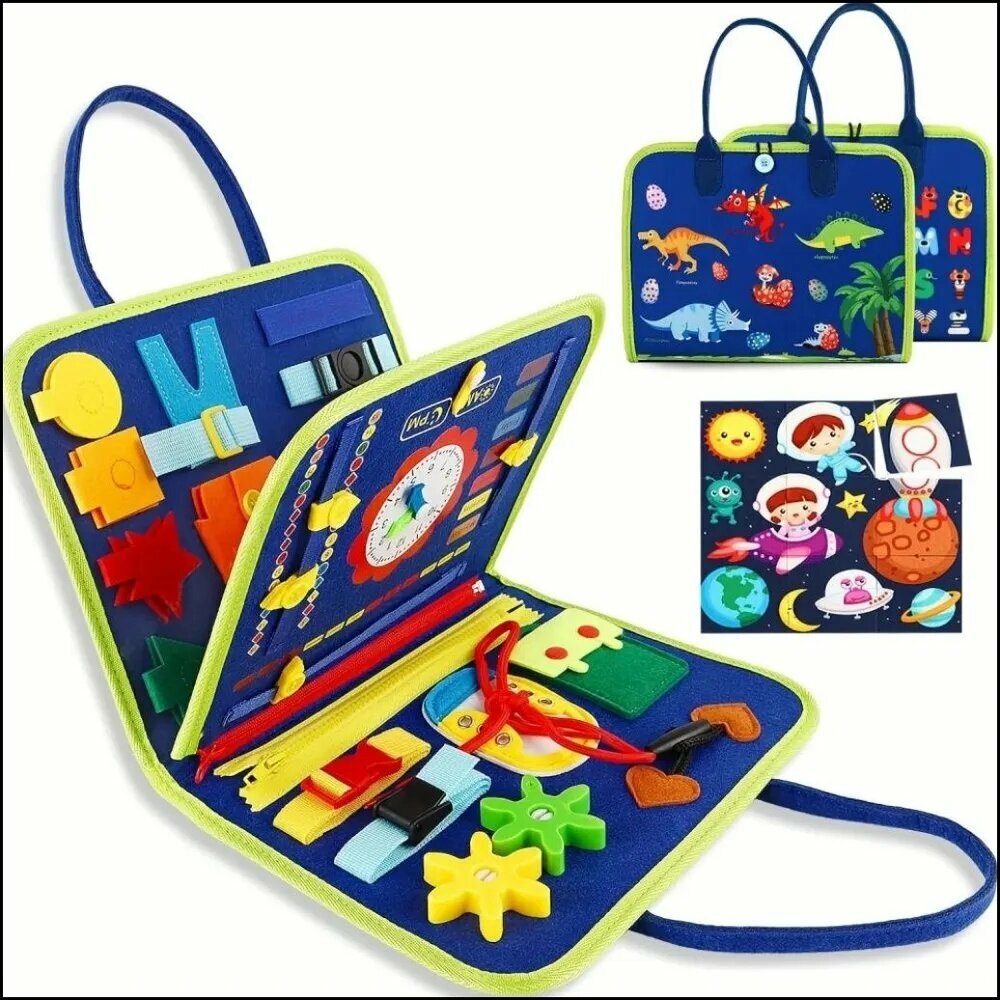 Эксклюзивный дорожный мягкий бизиборд: развивающая сенсорная панель Монтессори для тренировки моторики, универсальный подарок мальчикам и девочкам