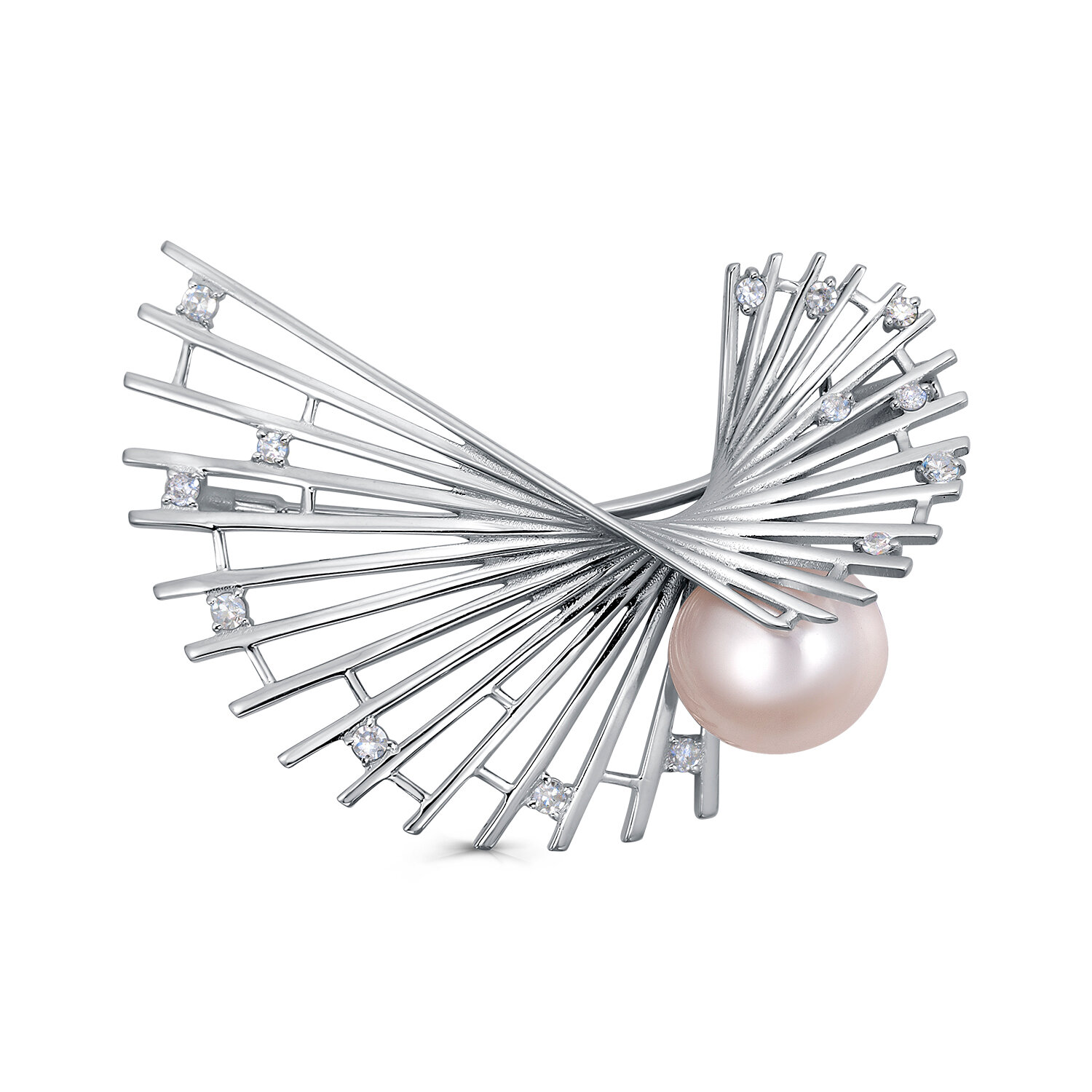 Брошь, белое золото, 585 проба, жемчуг, бриллиант