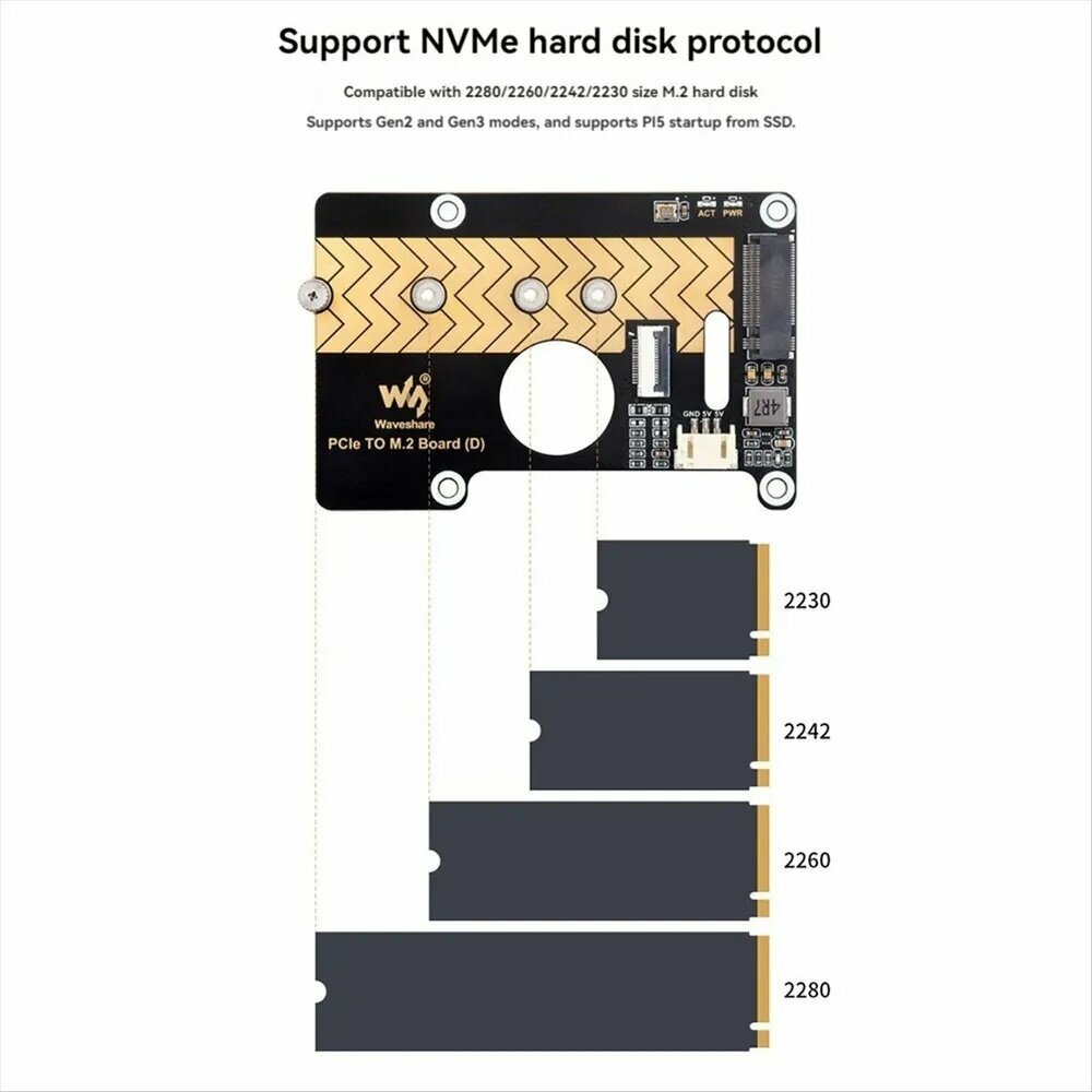 Waveshare PCIe для M.2 Плата Адаптера для Модуля Передачи Raspberry Pi5 — фото 1