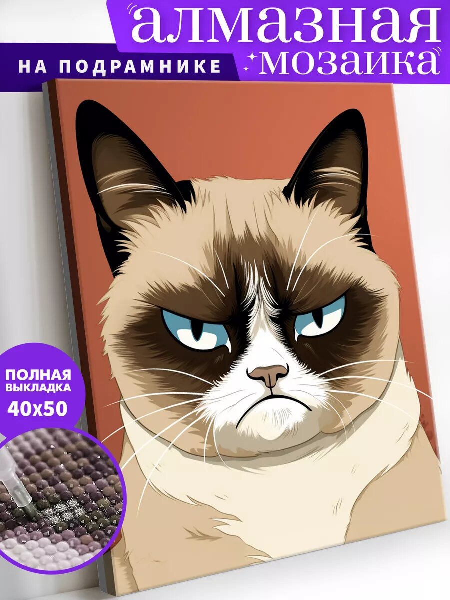 Алмазная мозаика на подрамнике 40х50 см "Сердитый кот"
