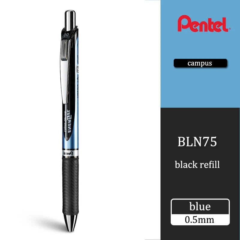 Гелевая ручка Pentel Campus BLN75, синий стержень, черный стержень, 0,5 мм