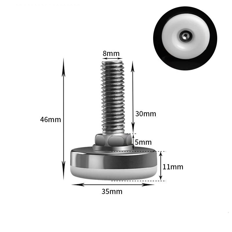 Регулируемые ножки для мебели NERISXB из нержавеющей стали и нейлона 20 Pcs, 35xM8x30mm