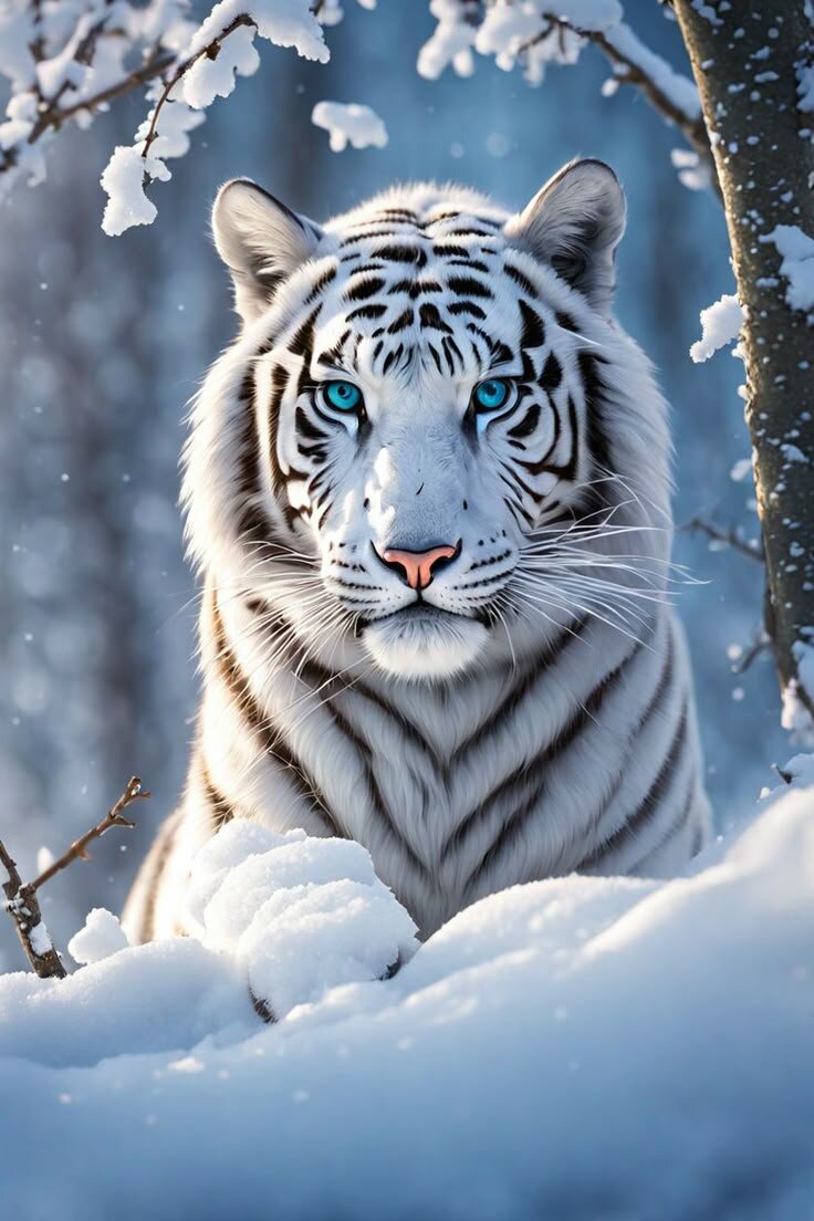 Алмазная живопись "Белый Тигр", 5D, круглая, 40x50 см. Производитель: Brose Art.