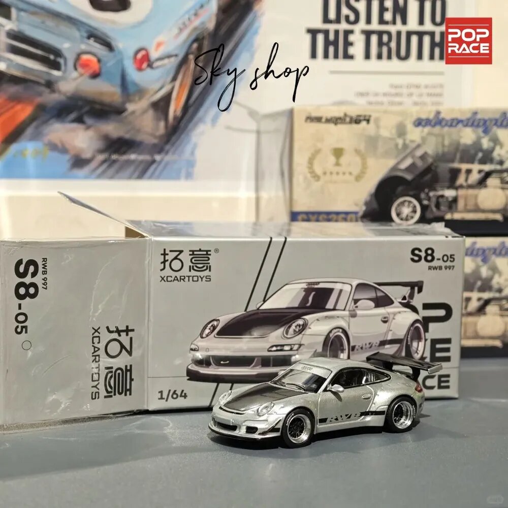 Машинка Pop Race 1:64 Porsche RWB 997, металлическая модель 7 см