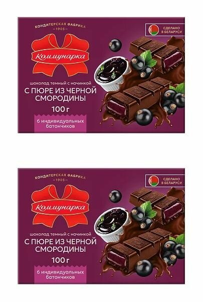 Коммунарка Шоколад темный с пюре из Черной смородины, 100 гр, 2 штуки