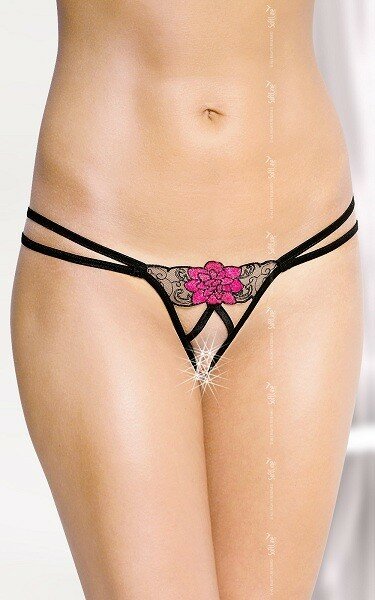 Стринги Soft Line 2448 Black and Rose, эротичные, 90% полиамида, 10% лайкры, черные