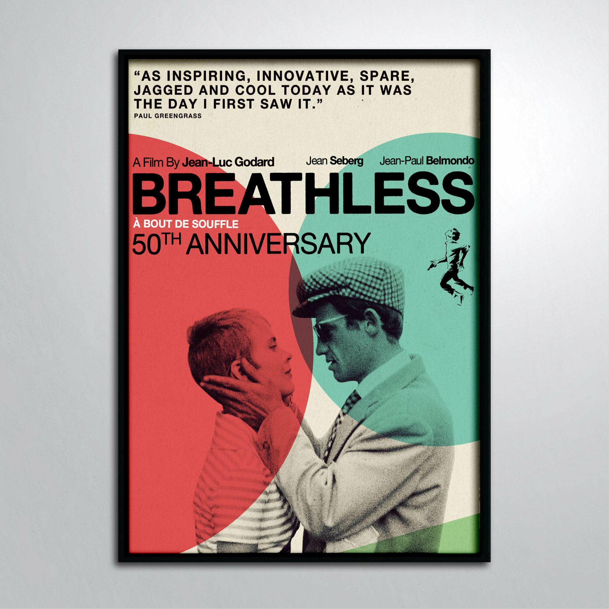 Постер без рамы/Винтажный плакат/ Жан-Люк Годар На последнем дыхании (1960) Джин Сиберг Жан-Поль Бельмондо Пятна (А2/420х594)