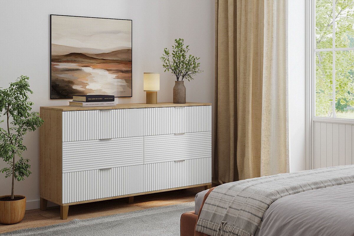 Комод МебельЛэнд24 Марвин 7.1 фрезеровка 8 Белый 140x40x80 с 6 ящиками