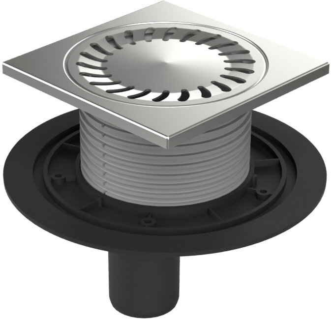 Душевой трап AZARIO DN50 15х15 см, решетка из нержавеющей стали (AZ-384 E)