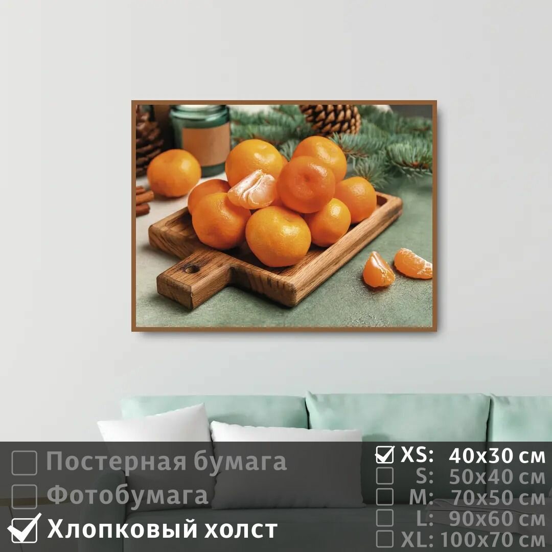 Постер на холсте Оранжевые Мандарины Для Зимнего Вечера 40х30 см ПолиЦентр