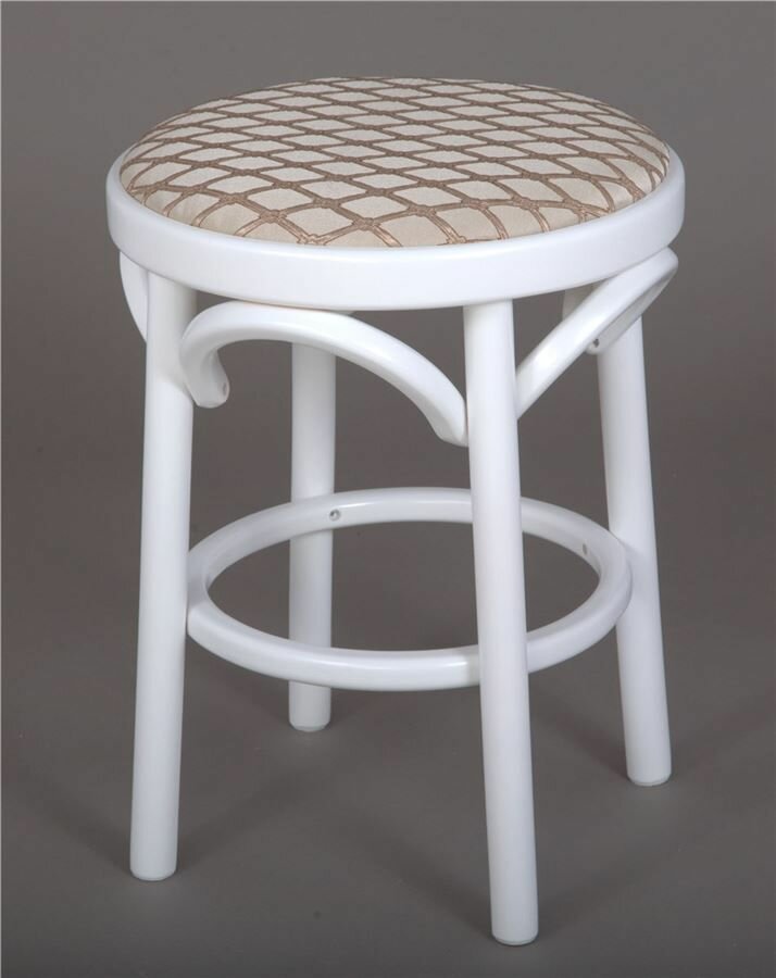 Табурет деревянный Венский белая эмаль, бежевый с мягким сиденьем из ткани