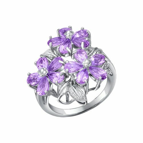 Перстень, серебро, 925 проба, фианит, аметист