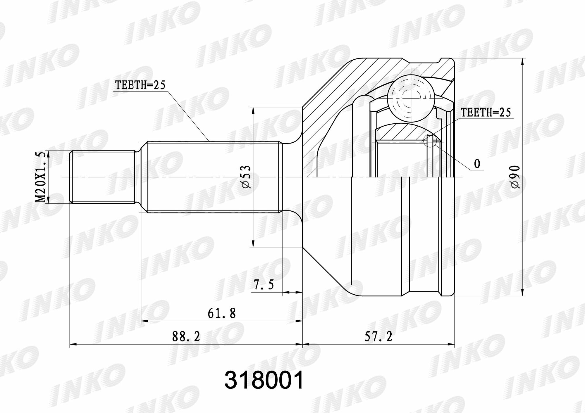 ШРУС внешний 25 25 перед INKO 318001