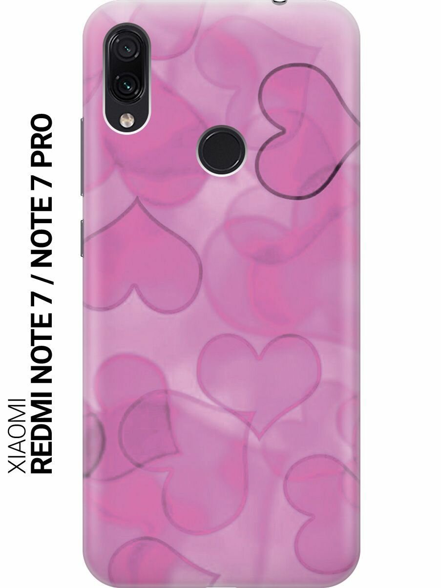 Силиконовый чехол на Xiaomi Redmi Note 7, Note 7 Pro, Сяоми Редми Ноут 7, Ноут 7 Про с принтом "Розовые сердечки"