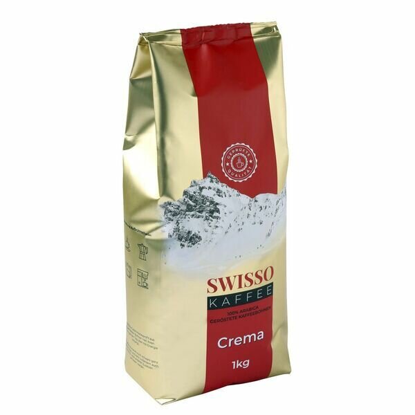 Кофе Swisso Kaffee "Crema", в зернах, натуральный, жареный, 100%, арабика, 1кг
