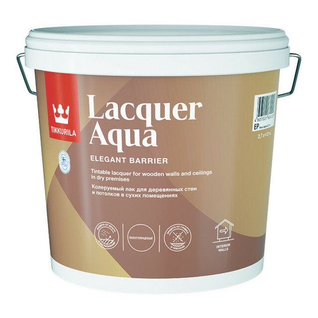 Лак акриловый TIKKURILA Lacquer Aqua интерьерный полуглянцевый 2,7л, арт.700001140