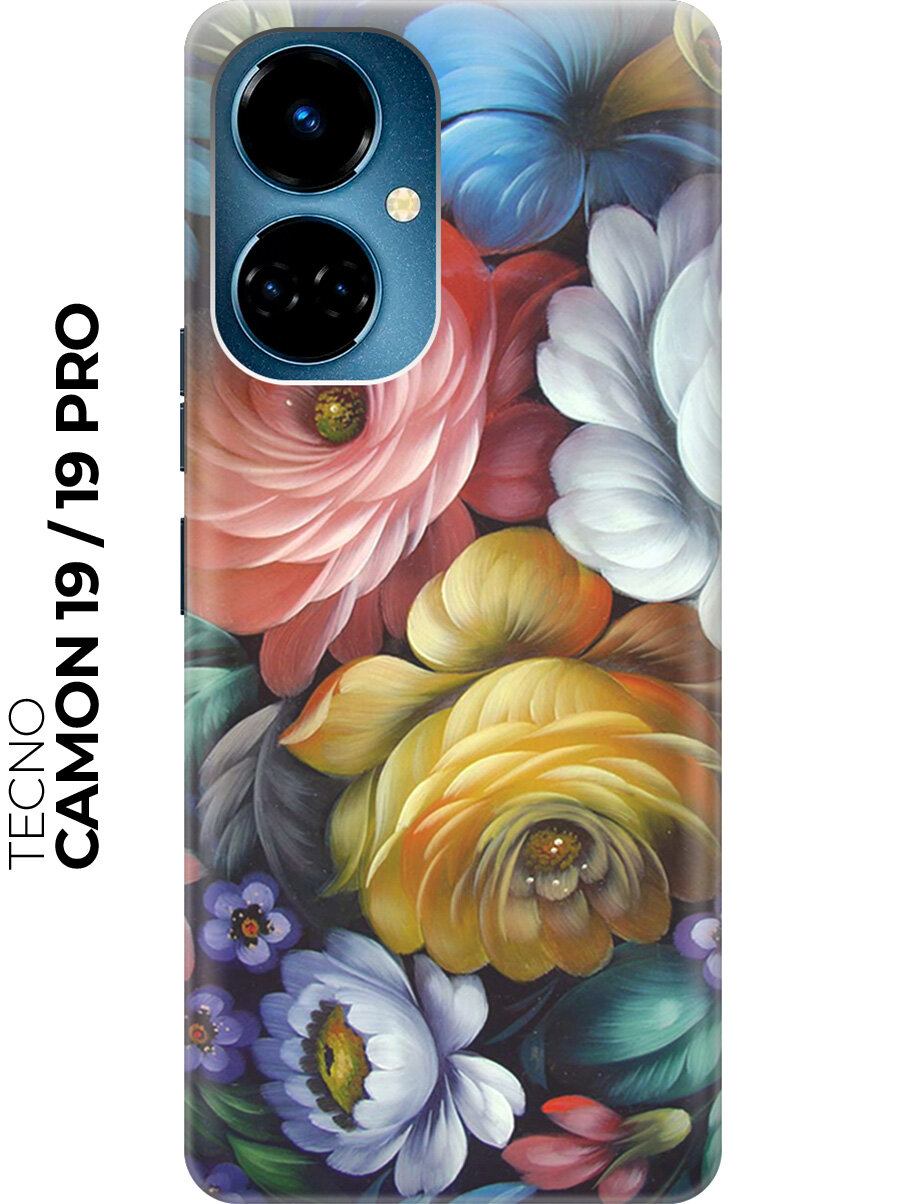Силиконовый чехол на Tecno Camon 19 / 19 Pro / Техно Камон 19 / 19 Про с рисунком "Цветочная роспись"