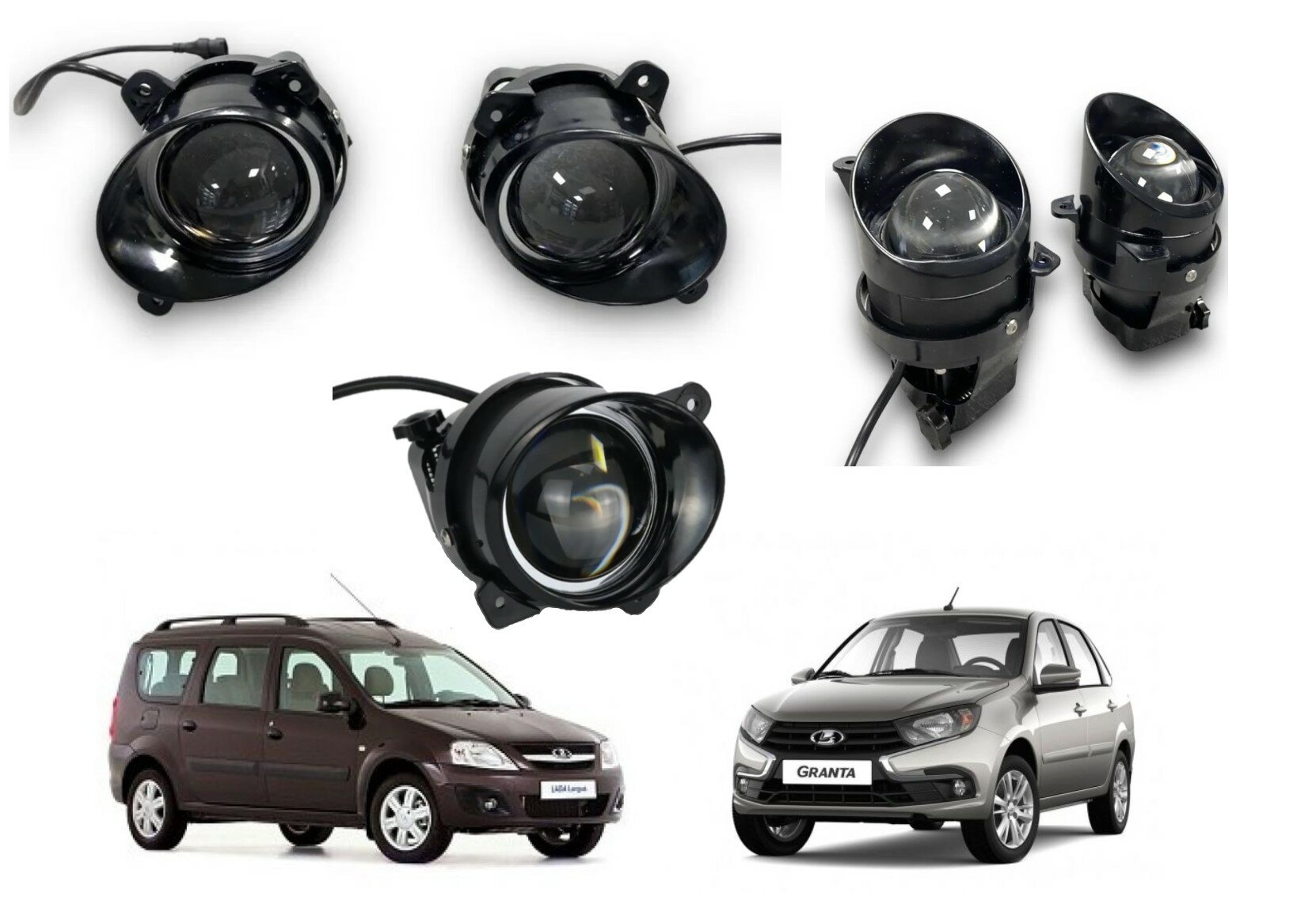 ПТФ. Противотуманные фары светодиодные линзы WD-085 для Лада Калина, Гранта, Ларгус, Датсун.70ВТ/6000К