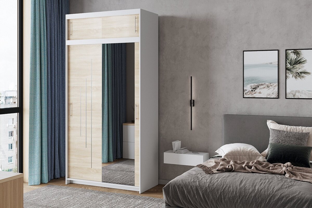 Шкаф-купе МебельЛэнд24 Валмиера - 3А 120x60x260 для одежды двухдверный с зеркалом