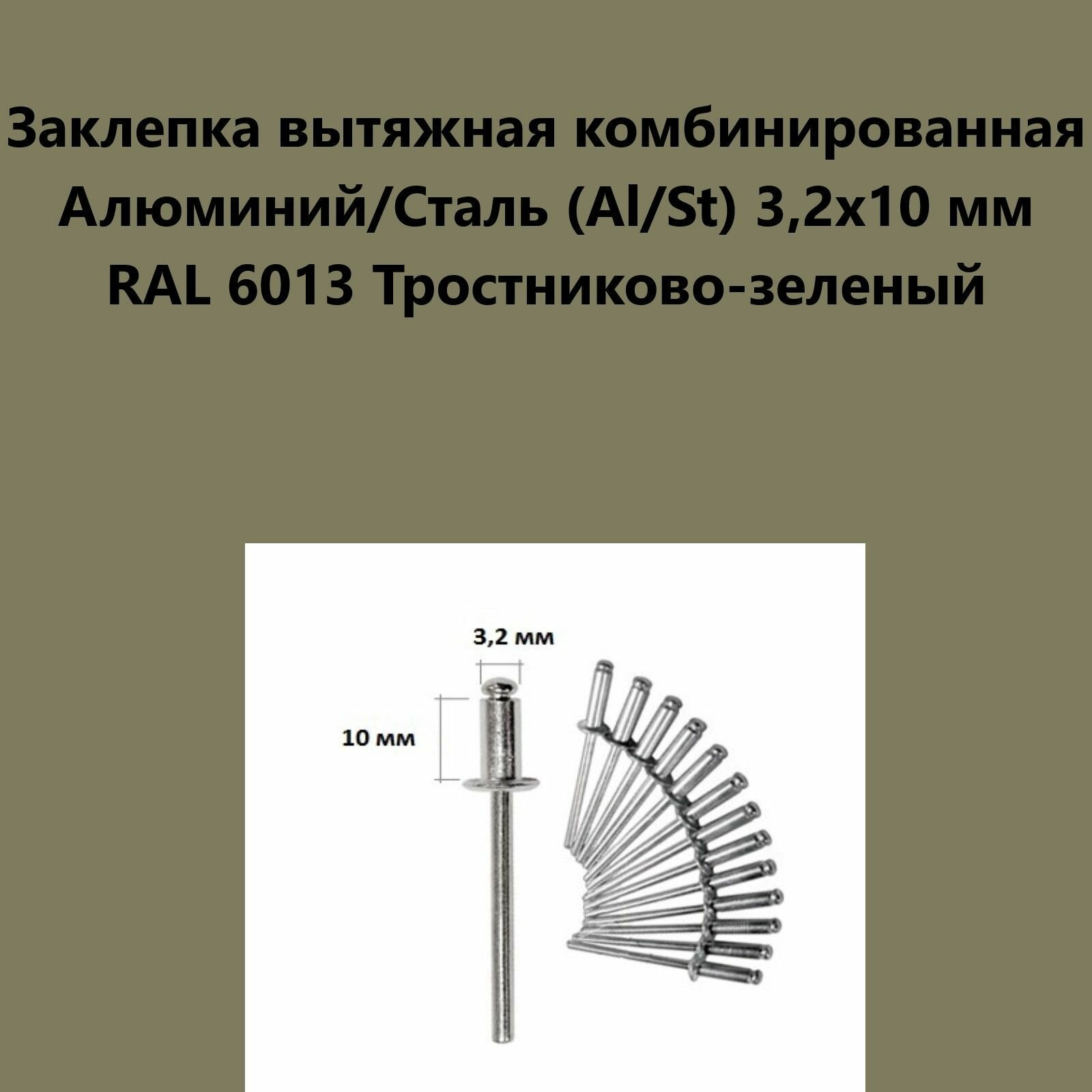 Заклепка вытяжная комбинированная Алюминий/Сталь (Al/St) 3,2х10 мм RAL 6013 Тростниково-зеленый