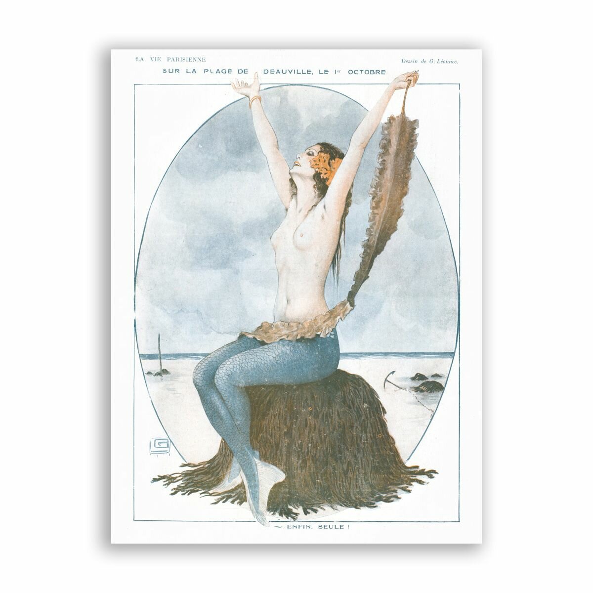 Постер на бумаге в стиле Пин-ап / La Vie Parisienne - Sur La Plage de Deauville, Le 1st Octobre Enfin Seule! / Размер 30 x 40 см