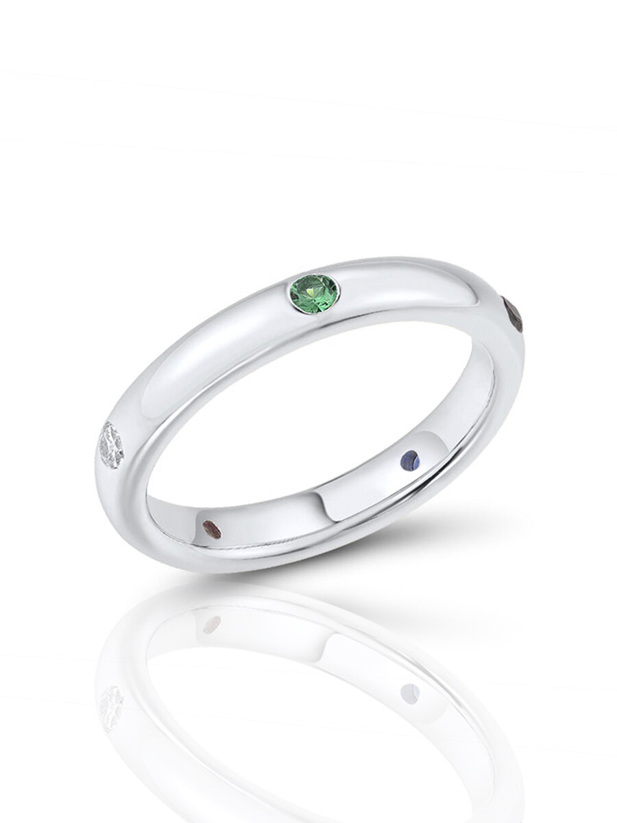 Кольцо, серебро, 925 проба, изумруд синтетический, шпинель синтетическая, циркон, рубин синтетический, сапфир синтетический