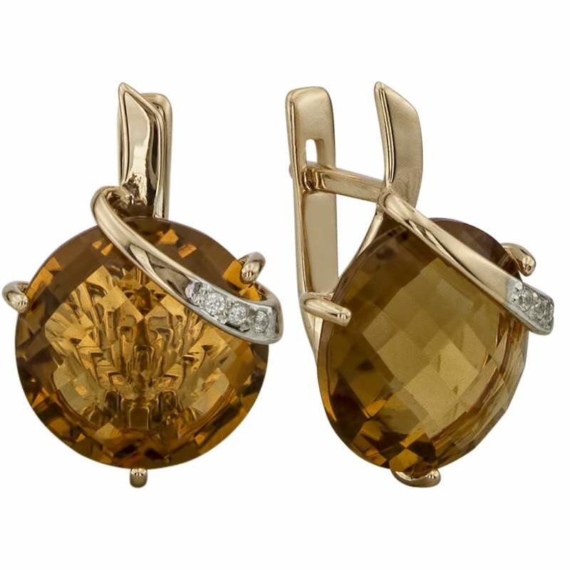 Серьги, красное золото, 585 проба, цитрин