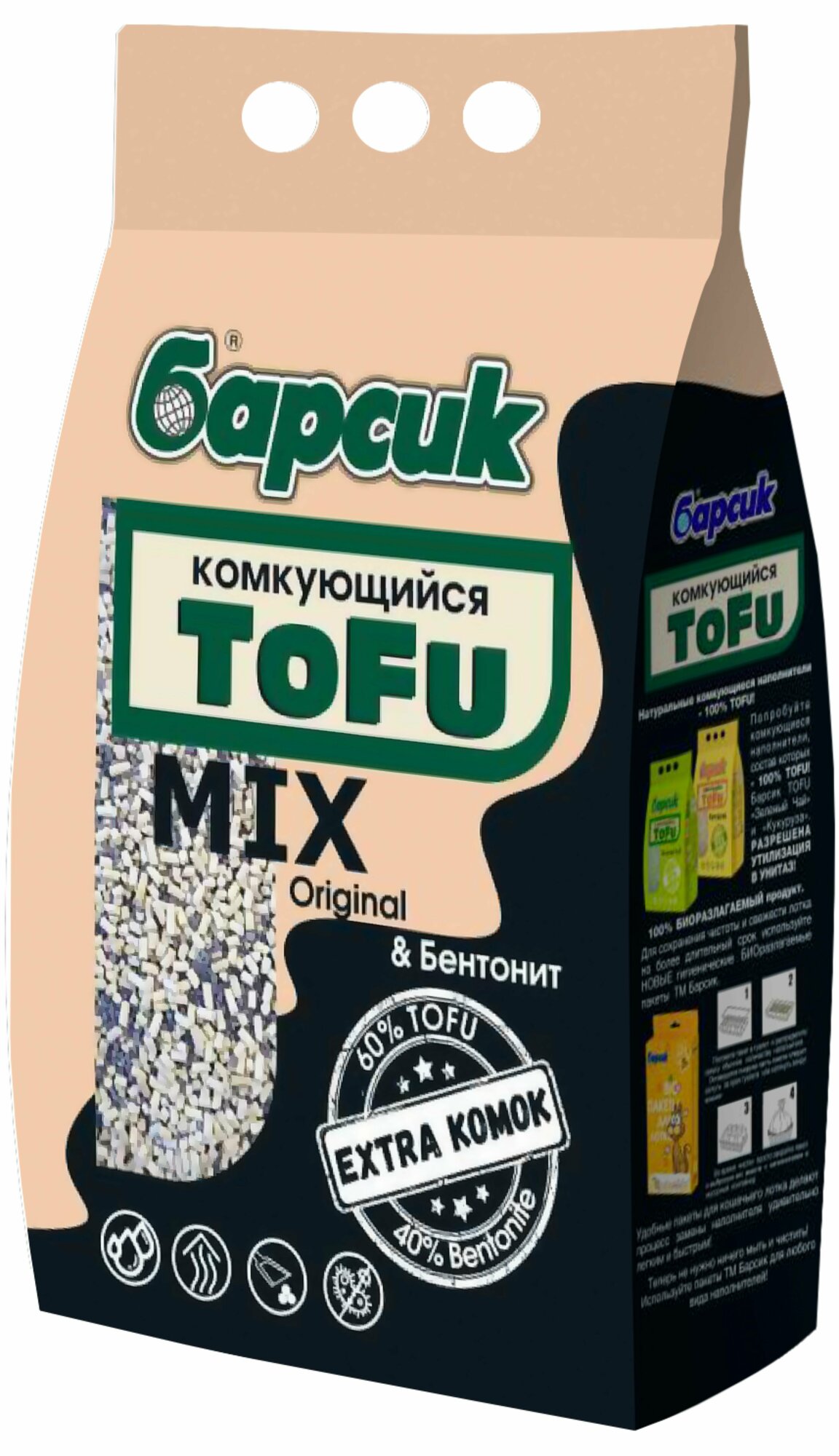 Наполнитель барсик Tofu mix original & бентонит комкующийся растительные mix original & бентонит (4,54 л)