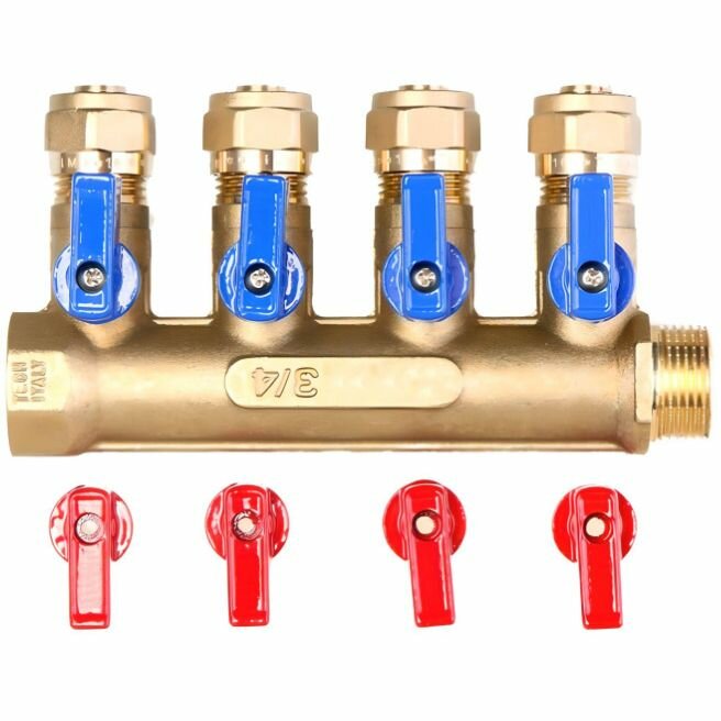 Коллектор с шаровым краном 3/4 х 16-4 вых. (с цангой) Vieir (Виеир) (VR704)