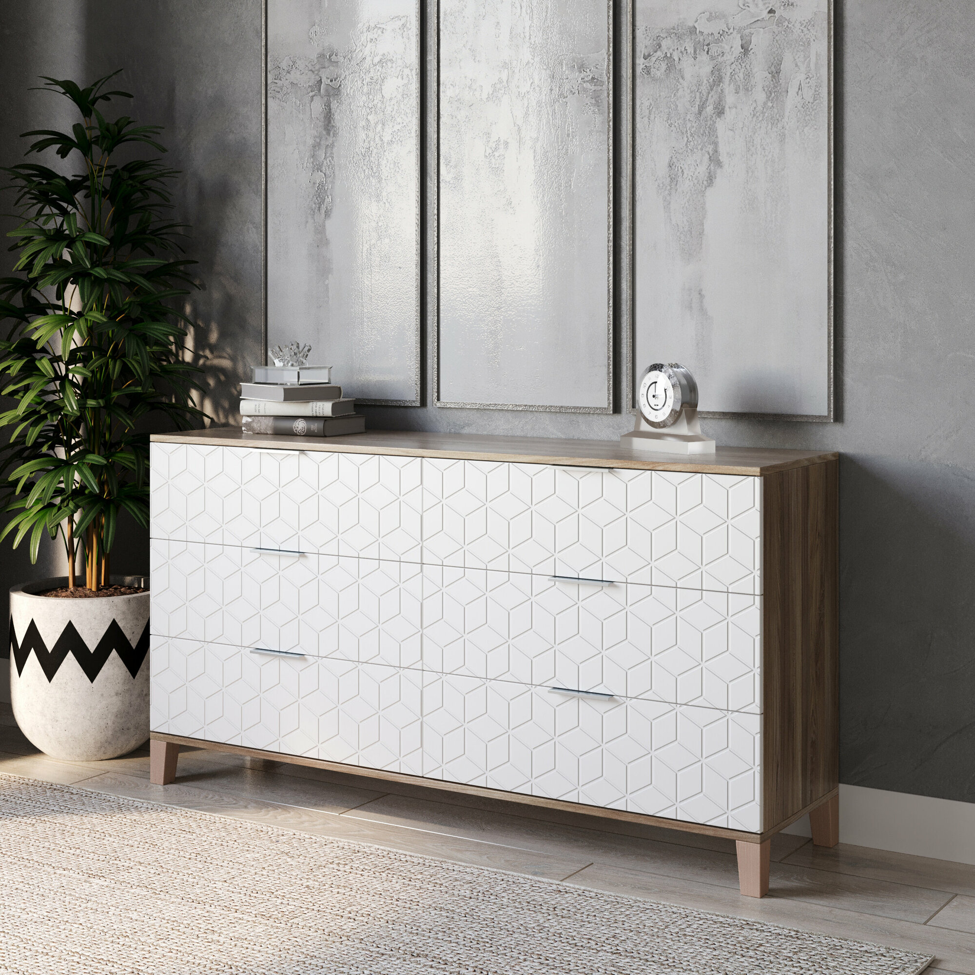 Комод для одежды, под телевизор, большой, в прихожую, на ножках, белый, Марвин - 7 Милк, 140х80х40 см