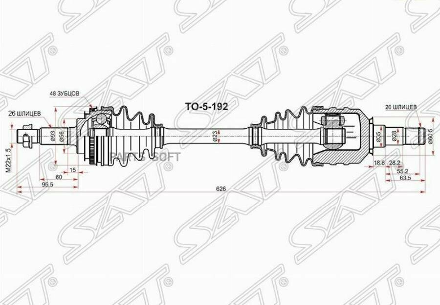 Привод в сборе Toyota Caldina (T210) 97-02 / Camry Japan 94-98 (Спереди/ Слева) Sat арт. TO-5-192