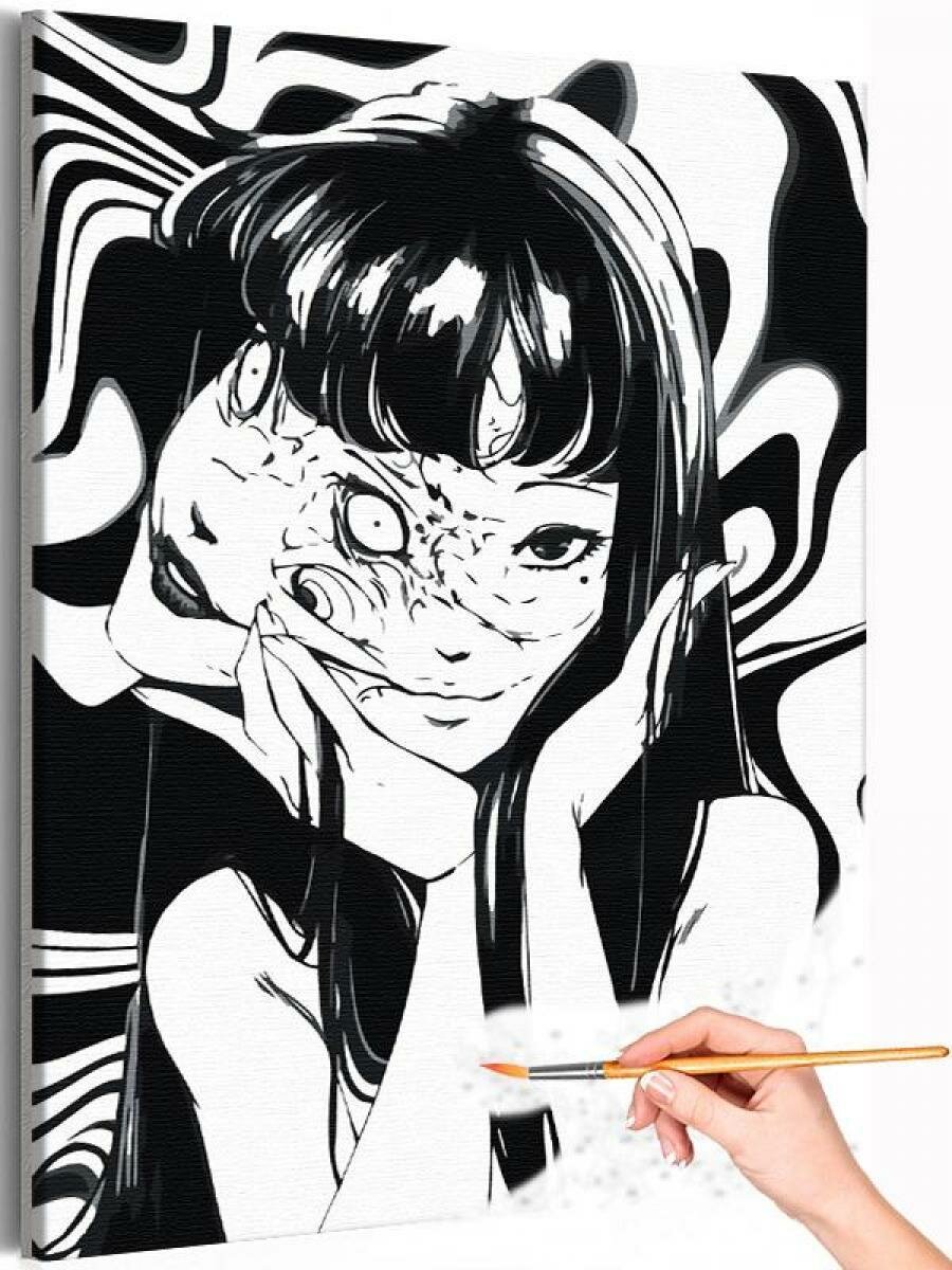 Томиэ Дзюнзи Ито Манга Tomie Аниме Девушка Черно белая Стильная Портрет Раскраска картина по номерам на холсте 30х40