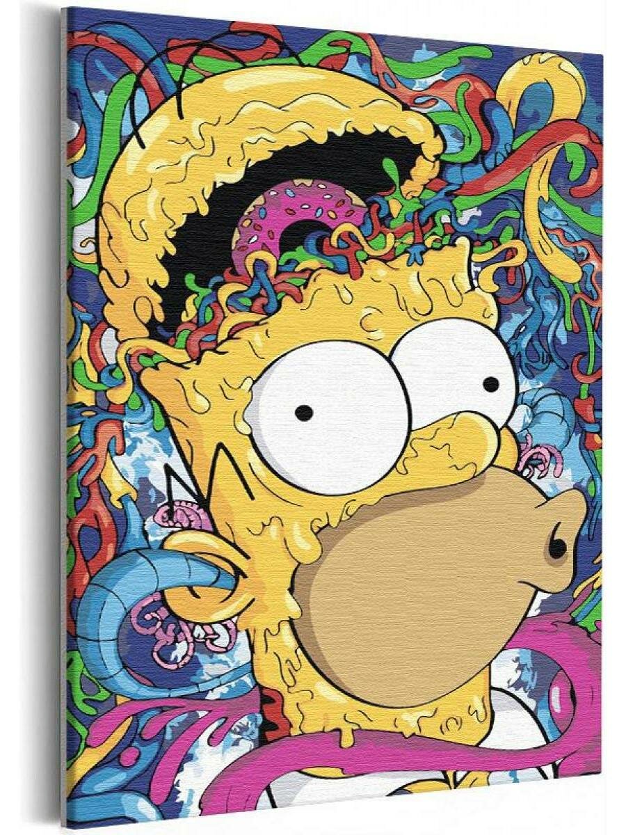 Гомер с пончиком Симпсоны Герои кино мультфильмов игр Раскраска картина по номерам на холсте с неоновой краской 40х60