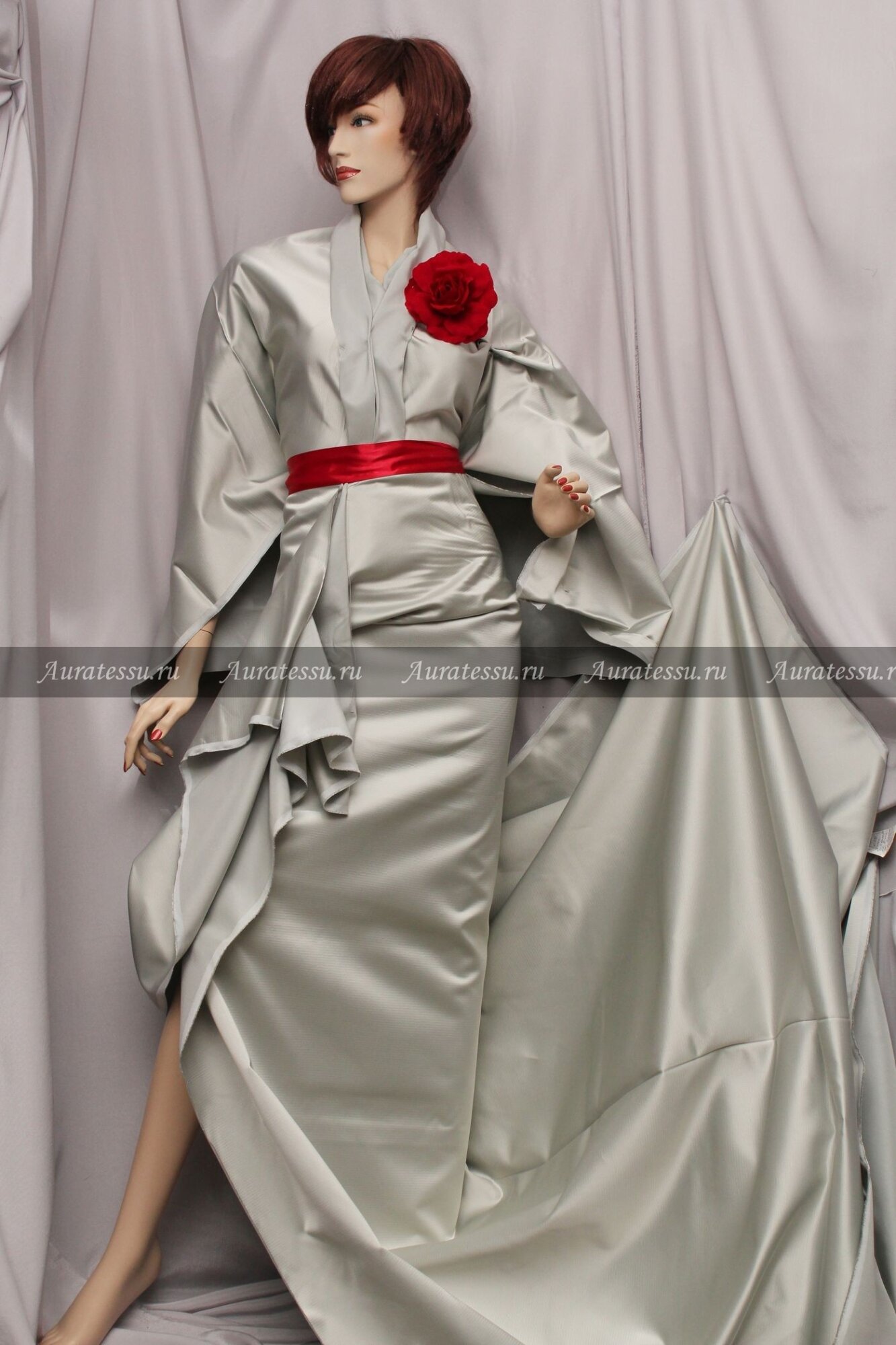 Ткань Атлас костюмный светло-серый, ш140см, 0,5 м