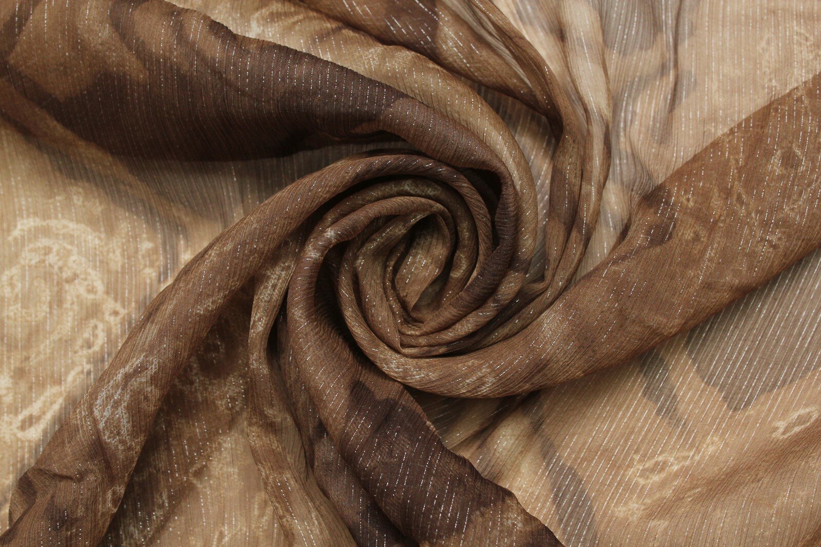 Ткань Шелк-шифон перламутр с люрексом коричнево-бежевый, ш124см, 0,5 м