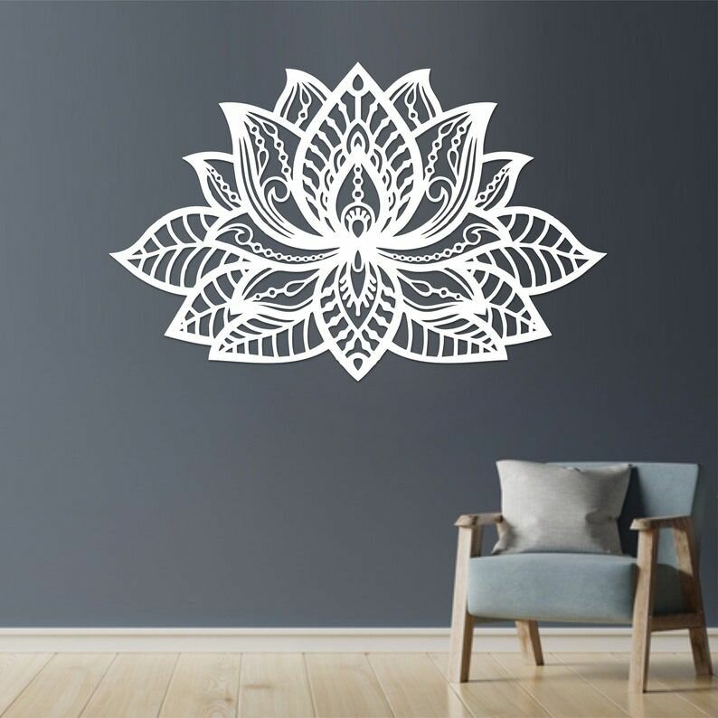 Декоративное панно деревянное, Лотос (белый цвет)