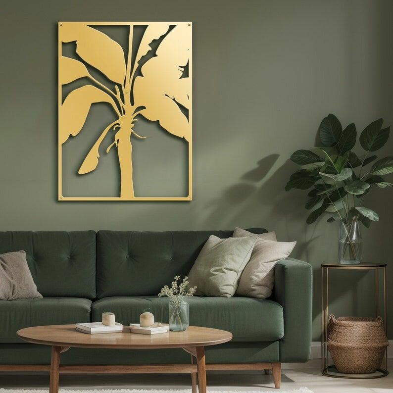 Декоративное панно деревянное, Пальма (матовое золото)