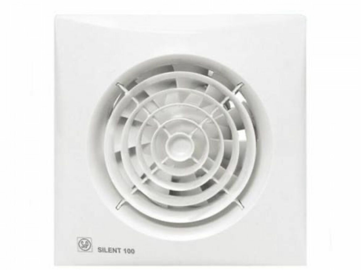 Тихий вытяжной вентилятор 100 мм, Soler&Palau Silent-100 CZ White, с обратным клапаном и световым индикатором (для ванной, кухни, санузла), накладной