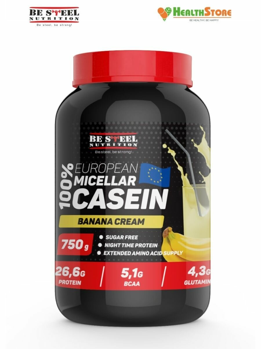 Казеиновый протеин, казеин Be Steel Nutrition 100% European Micellar Casein 750г (банан)