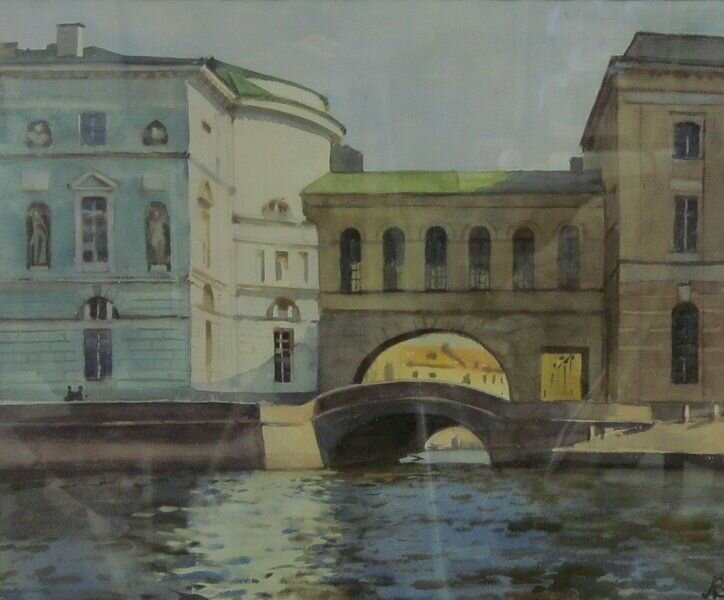 ART-Salon at Oktyabrskaya авторская картина "Нева. Луч солнца" 38х48 см, бум, акварель; ручная работа;