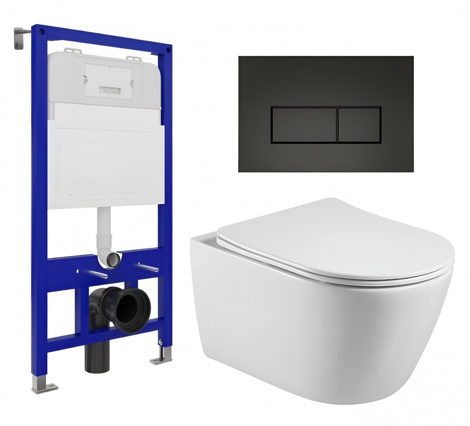 Комплект 3 в 1 инсталляция Enio Tecnico 52 EN8050052 + Унитаз подвесной Акватек Вега AQ1905-00 + кнопка черная матовая Rettangolo