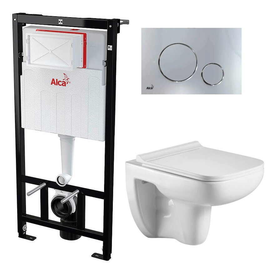 Комплект 3 в 1 инсталляция AlcaPlast + Подвесной унитаз WeltWasser Kehlbach 004 GL-WT + кнопка хром