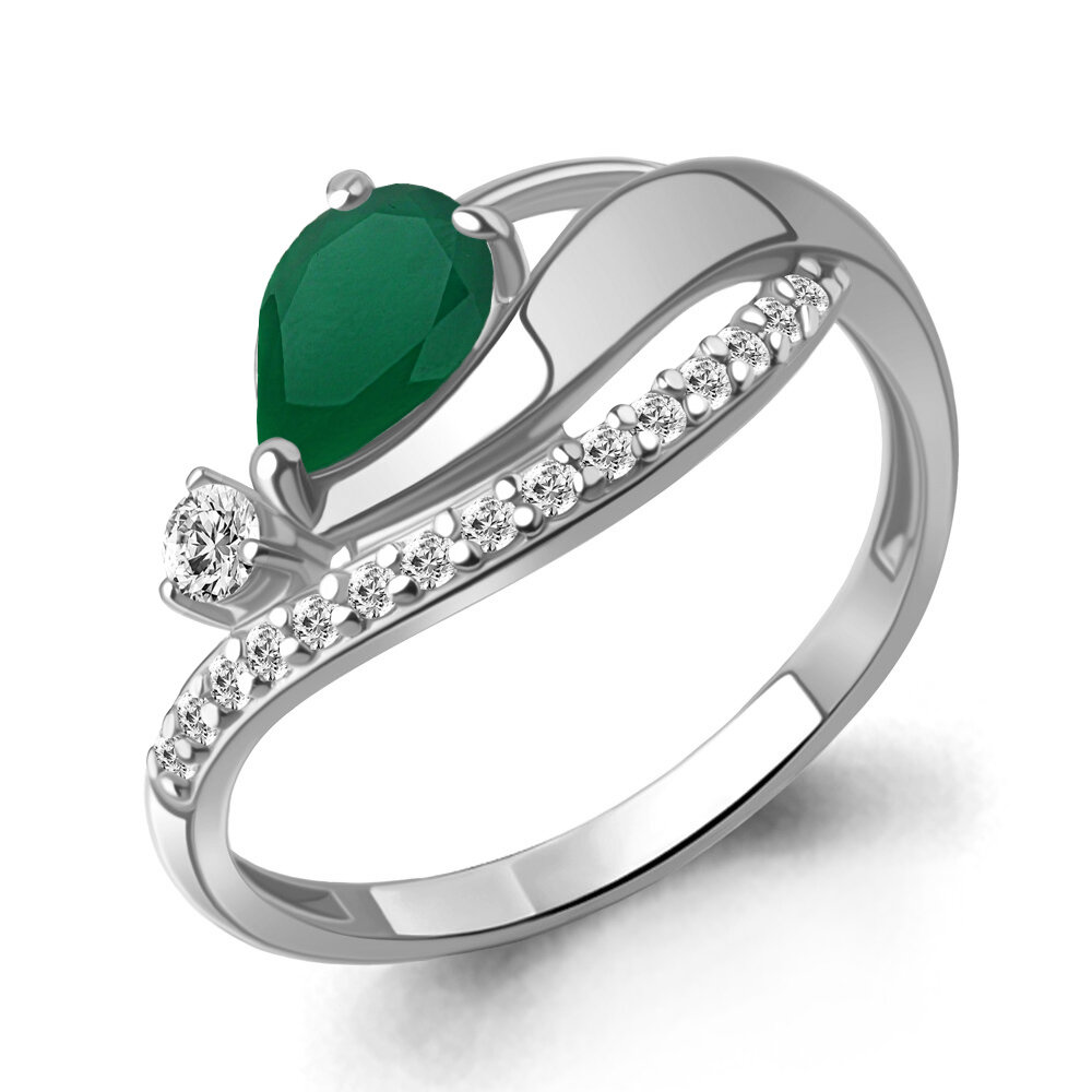 Кольцо, серебро, 925 проба, родирование, агат, фианит