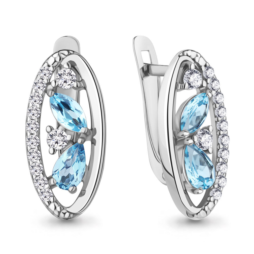 Серьги, серебро, 925 проба, фианит, топаз