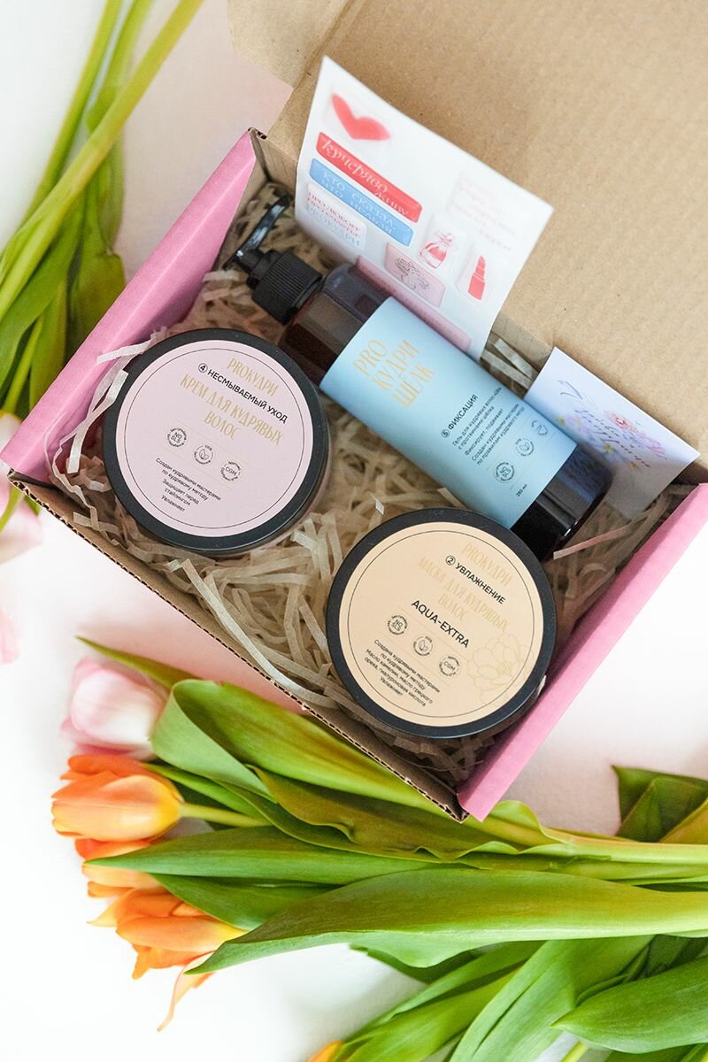 ProКудри Набор косметики для кудрявых волос Маска AQUA-EXTRA 380 мл, крем 250 мл, гель для укладки "Шелк" 250 мл