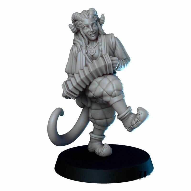 Тифлинг бандит с гормошкой (40мм). Бес, демон. Бард, вор, музыкант, миниатюра для DnD (ДнД) и других Настольных игр (НРИ, Варгеймов или РПГ), фентези тематика